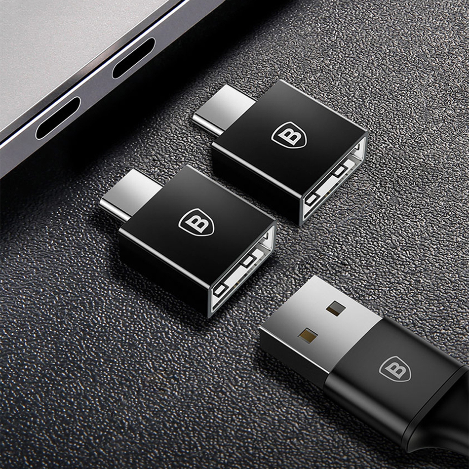 Baseus Male USB Type-C to Female USB-A OTG Adapter (2-Pack)
